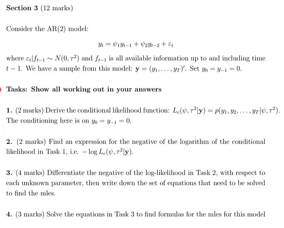Consider the AR(2) model: yt=ψ1yt−1+ψ2yt−2+εt where | Chegg.com