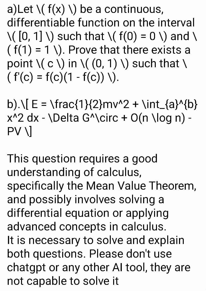 a)Let \(f(x)\) be a continuous, differentiable | Chegg.com