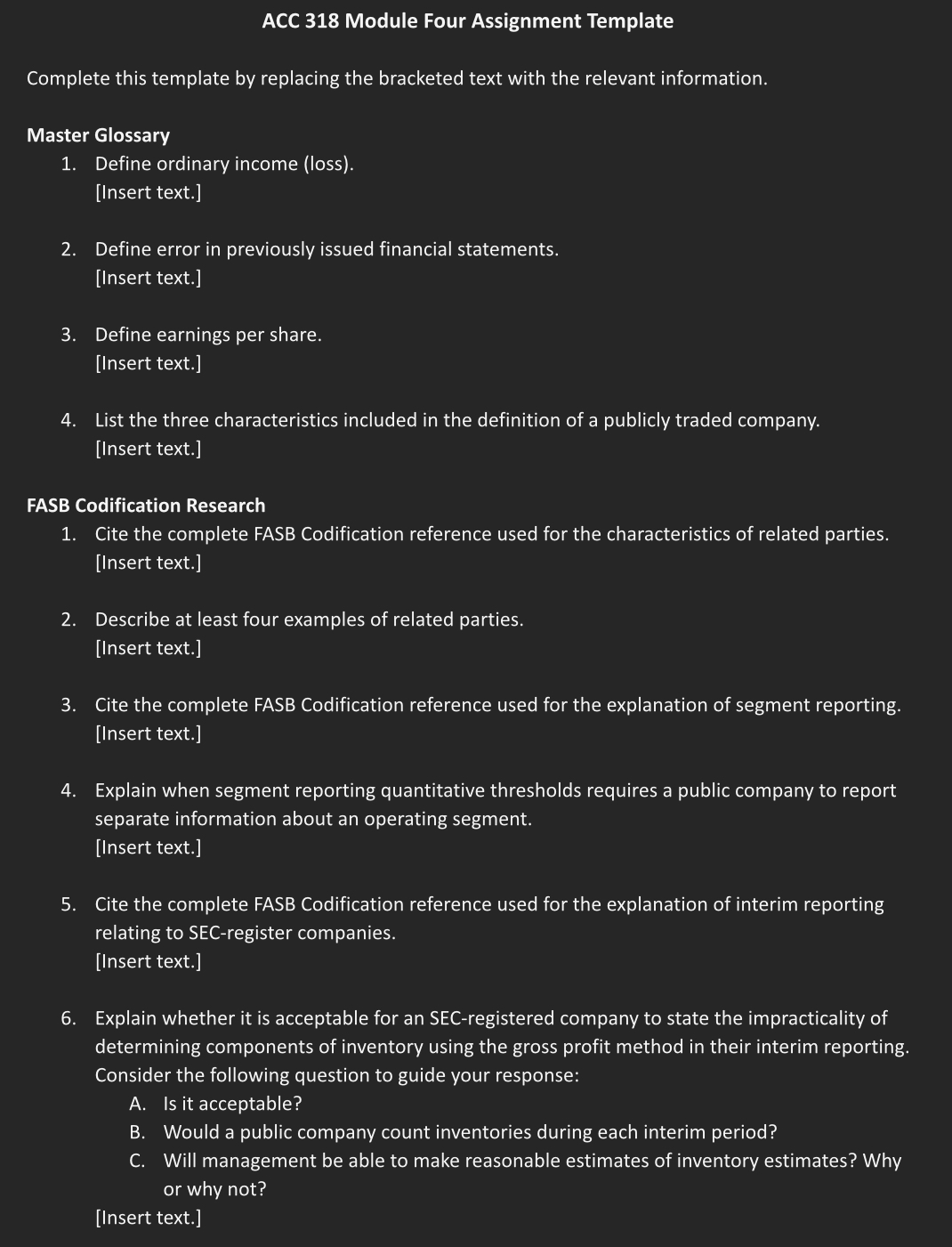 Solved ACC 318 Module Four Assignment Template Complete this | Chegg.com