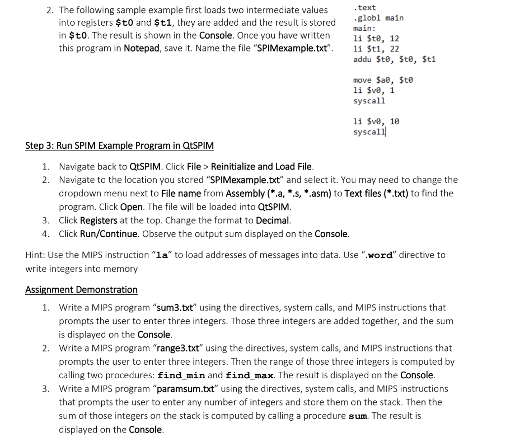 ep 1: Run Hello World in QtSPIM 1. Open QtSPIM. Both | Chegg.com