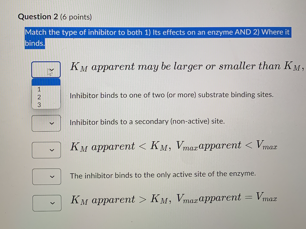 Solved Match the type of inhibitor to both 1) Its effects on | Chegg.com