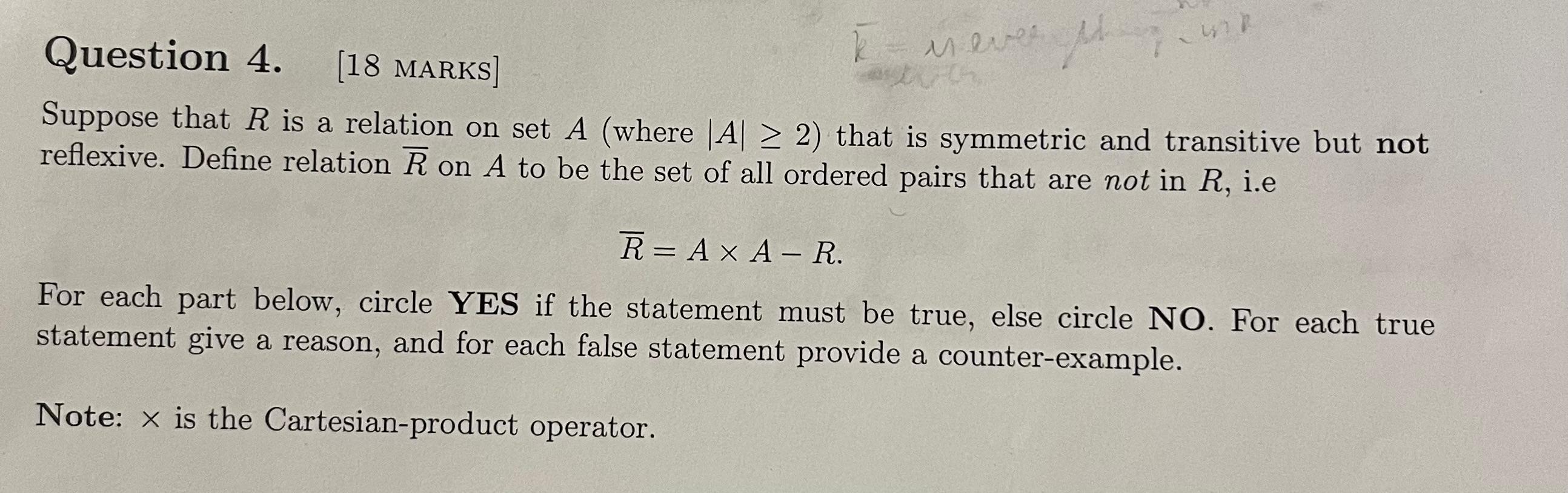 Solved Suppose that R is a relation on set A (where ∣A∣≥2 ) | Chegg.com