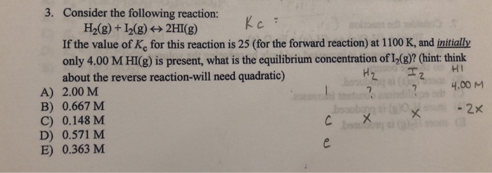 Solved 3. Consider the following reaction: H2(g) + 12(g) ㈠ | Chegg.com