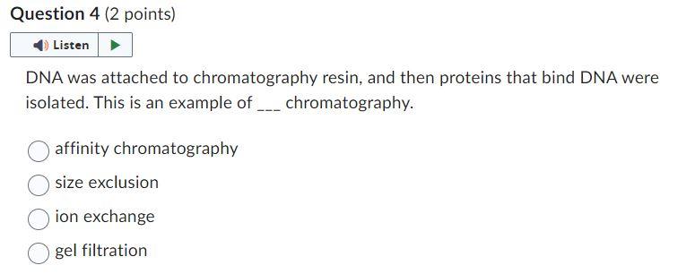 Solved DNA was attached to chromatography resin, and then | Chegg.com