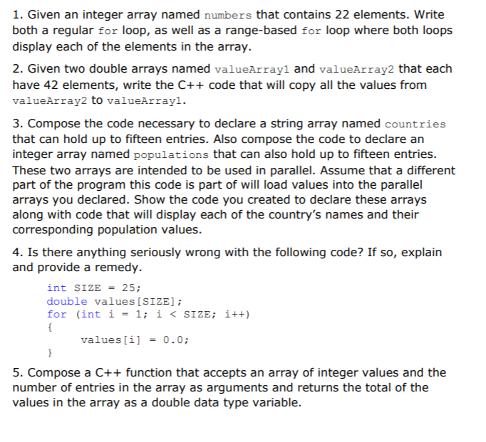 Solved 1. Given an integer array named numbers that contains | Chegg.com