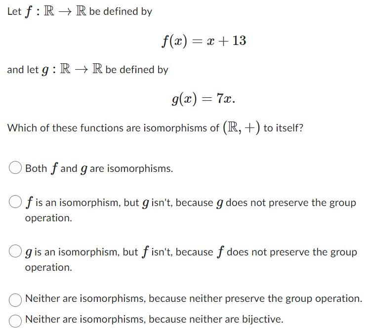 Solved Let f:R→R be defined by f(x)=x+13 and let g:R→R be | Chegg.com