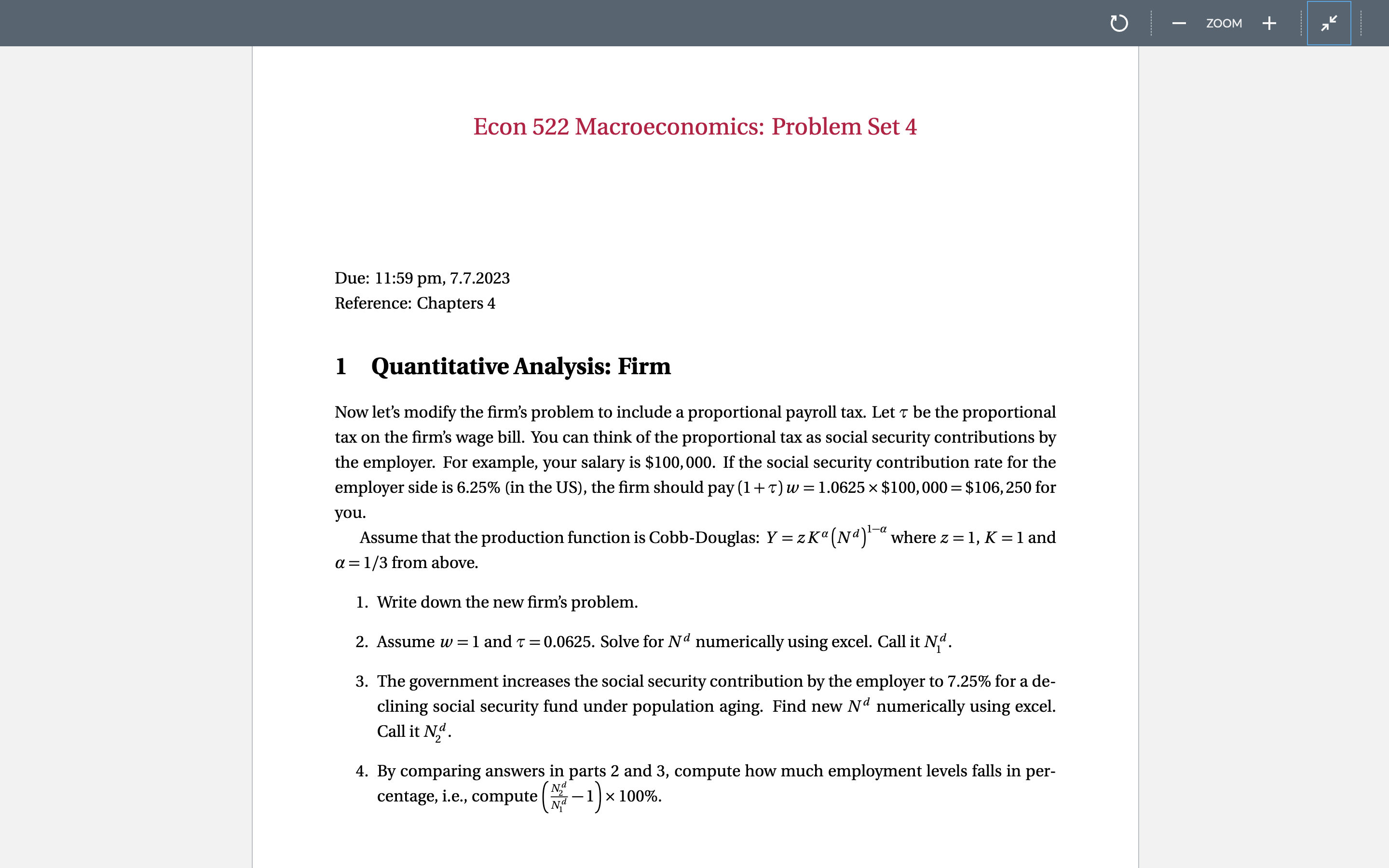 Solved Econ 522 Macroeconomics: Problem Set 4 Due: 11:59 pm, | Chegg.com