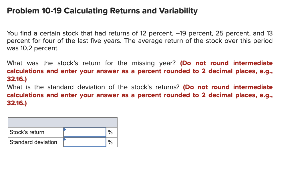 Solved Problem 10-19 Calculating Returns and Variability You | Chegg.com