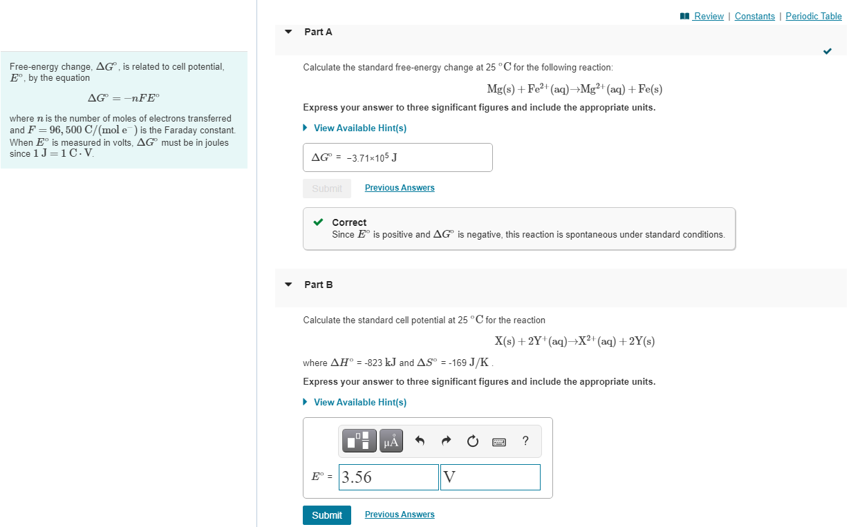 Solved M Review Constants Periodic Table Part A Free-energy | Chegg.com