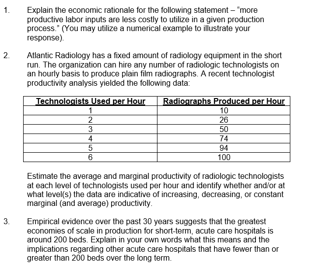 Solved Explain the economic rationale for the following | Chegg.com
