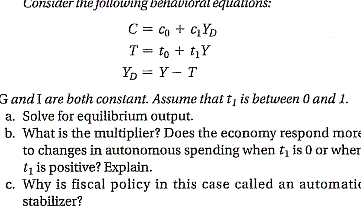 Solved Consider the following behavioral equations: C= co + | Chegg.com