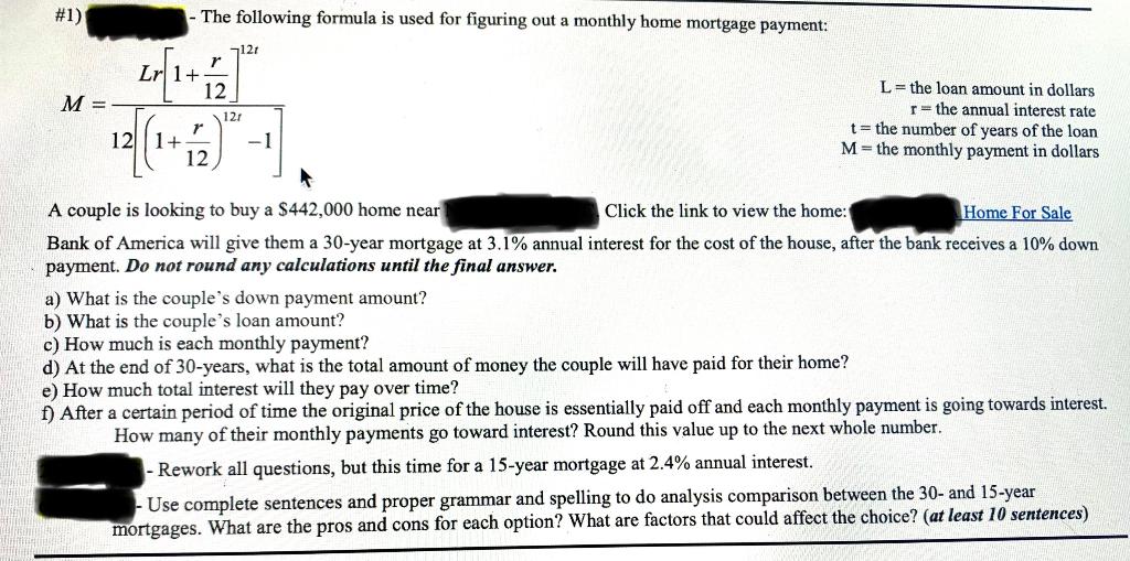 Solved #1) The following formula is used for figuring out a | Chegg.com