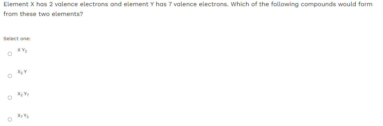 Solved Element X has 2 valence electrons and element Y has 7 | Chegg.com