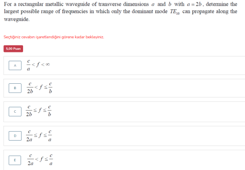 Solved For a rectangular metallic waveguide of transverse | Chegg.com