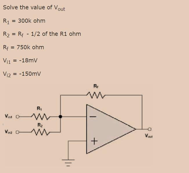 Solved Solve the value of Vout R1=300k ohm R2=Rf−1/2 of the | Chegg.com