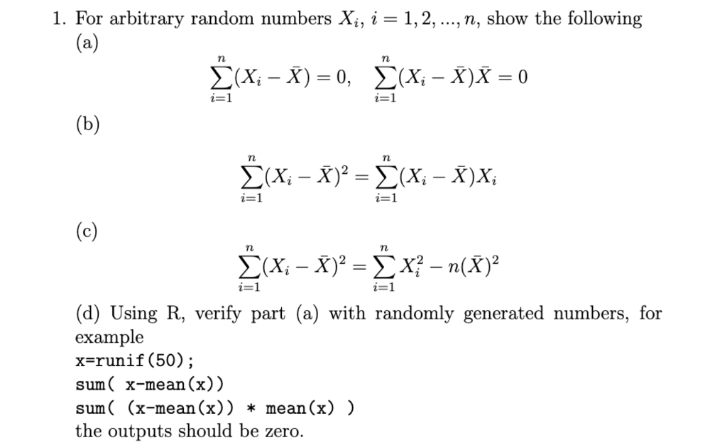 Solved 1. For arbitrary random numbers Xị, i = 1, 2, ..., n, | Chegg.com