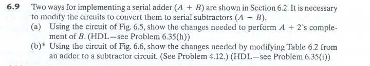Solved 6.9 Two ways for implementing a serial adder (A + B) | Chegg.com