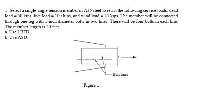 Solved 1- Select a single-angle tension member of A36 steel | Chegg.com