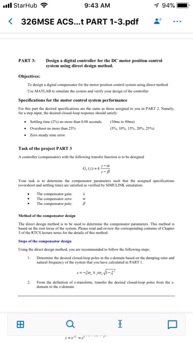 Solved PART 2: Design a digital controller for the DC motor | Chegg.com