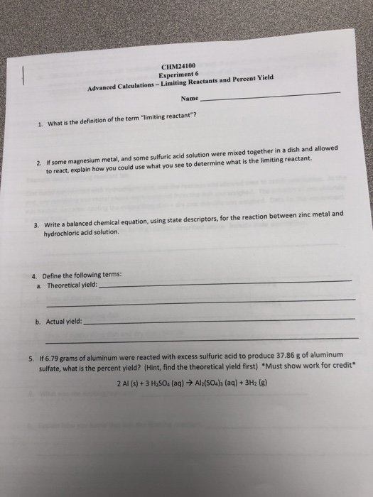 Solved CHM24100 Experiment 6 Advanced Calculations Limiting | Chegg.com