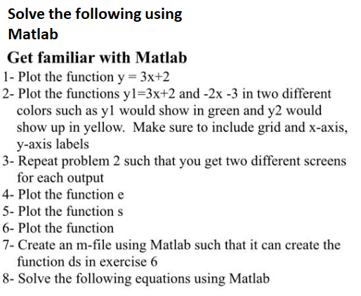 Solve the following using Matlab Get familiar with | Chegg.com