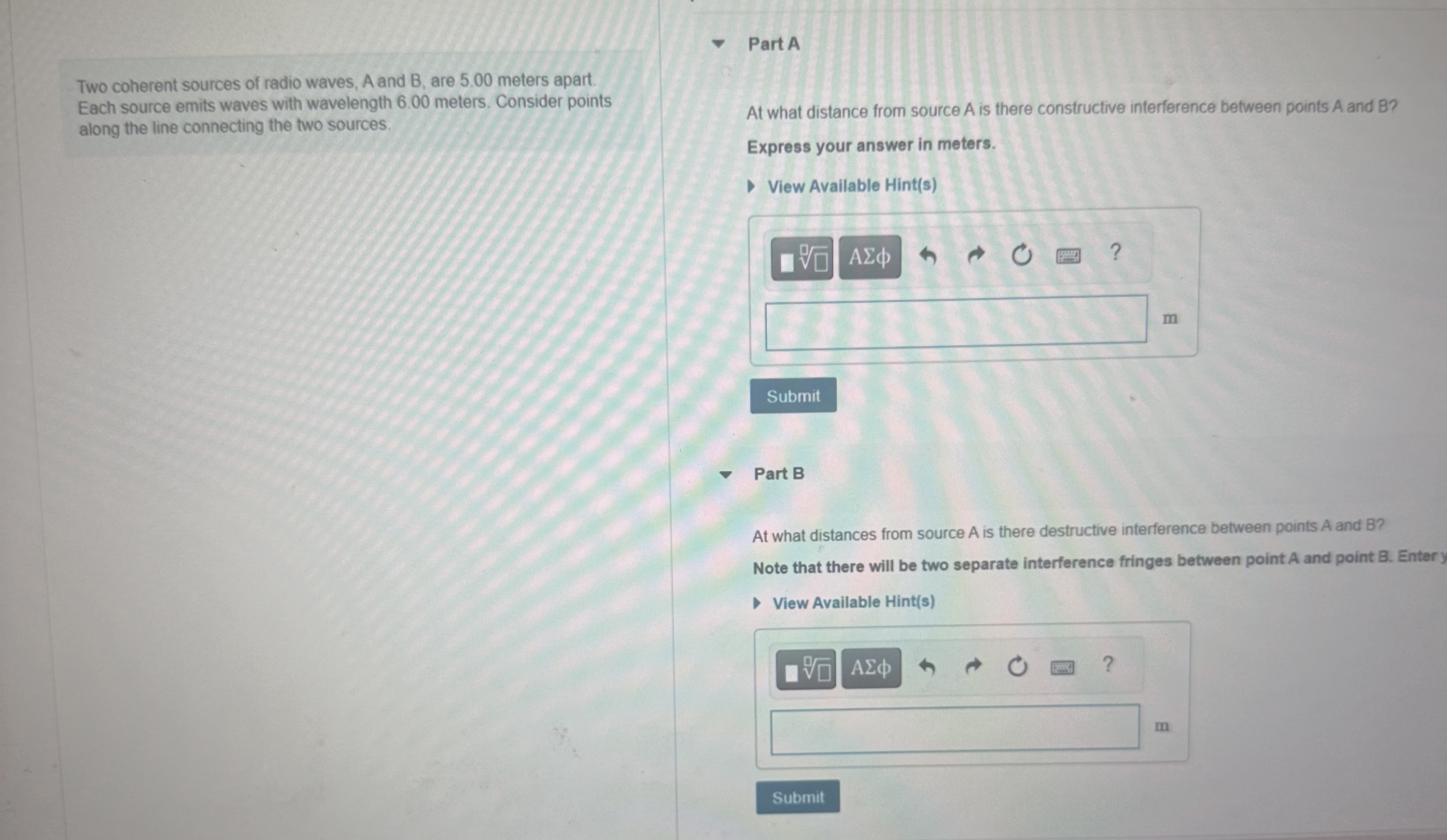 Solved Two coherent sources of radio waves, A and B, are | Chegg.com