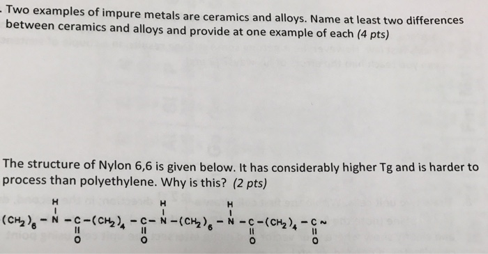 Solved Two examples of impure metals are ceramics and | Chegg.com
