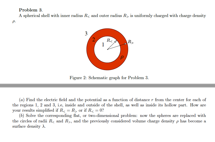 Solved Problem 3. A spherical shell with inner radius R and | Chegg.com