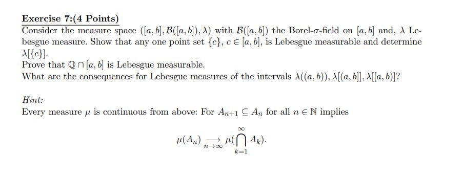 Solved Exercise 7:(4 Points) Consider the measure space | Chegg.com