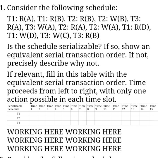 Solved 1. Consider the following schedule: T1: R(A), T1: | Chegg.com