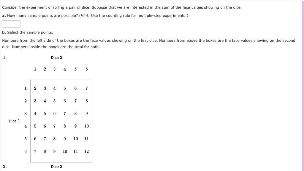 Consider the experiment of rolling a pair of dice. | Chegg.com