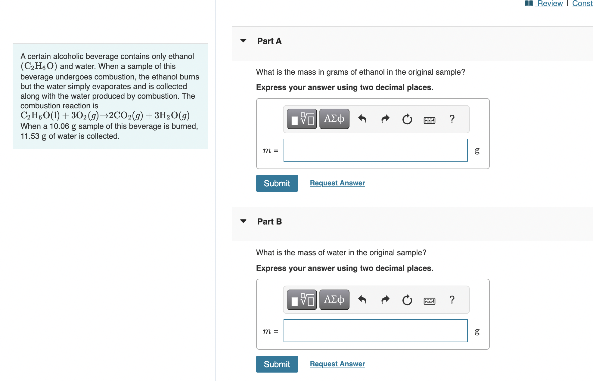 Solved A certain alcoholic beverage contains only ethanol | Chegg.com