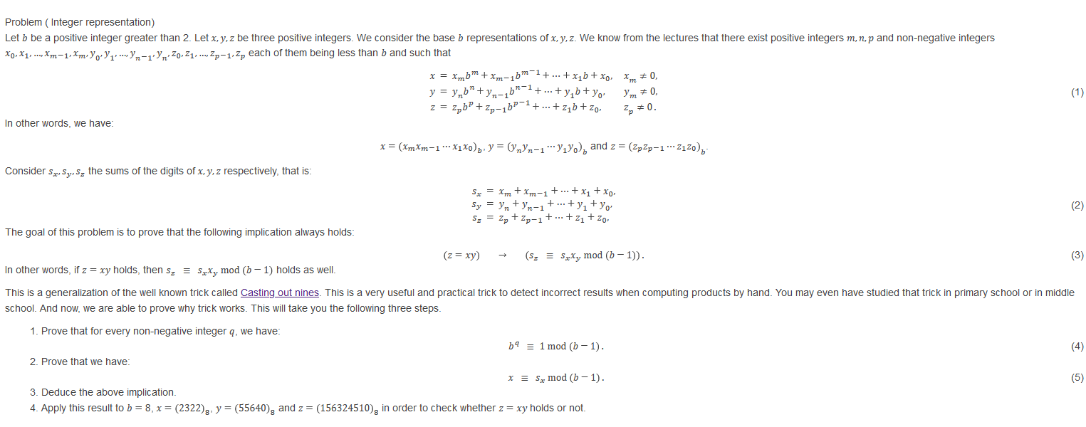 Solved Problem (Integer representation) Let b be a positive | Chegg.com