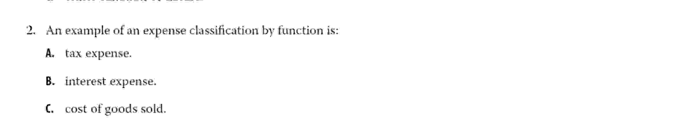 Solved An example of an expense classification by function | Chegg.com
