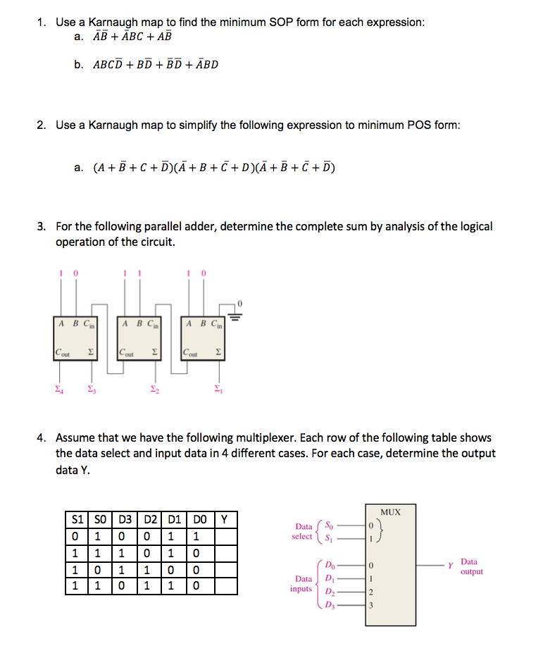 Solved 1. Use a Karnaugh map to find the minimum SOP form | Chegg.com