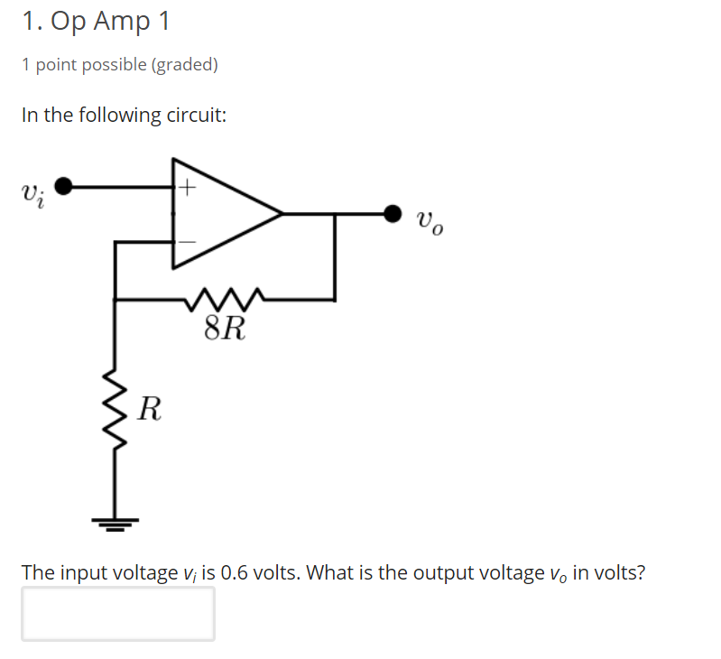 Solved 1. Op Amp 1 1 point possible (graded) In the | Chegg.com