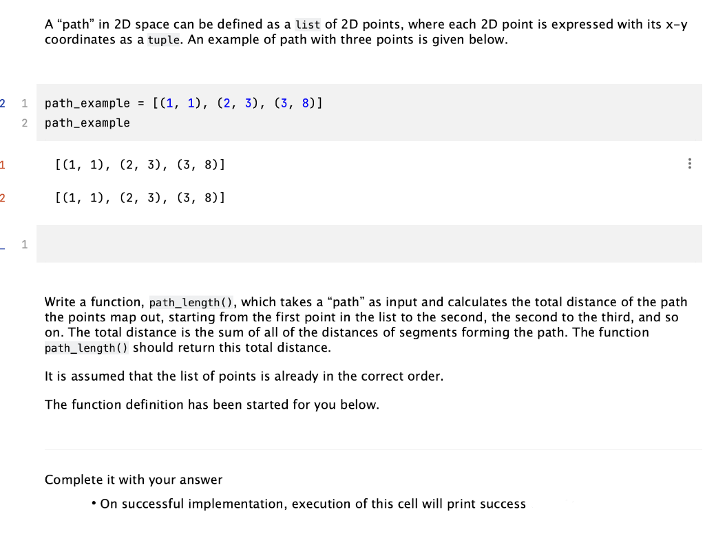 Solved A "path" in 2D space can be defined as a list of 2D | Chegg.com