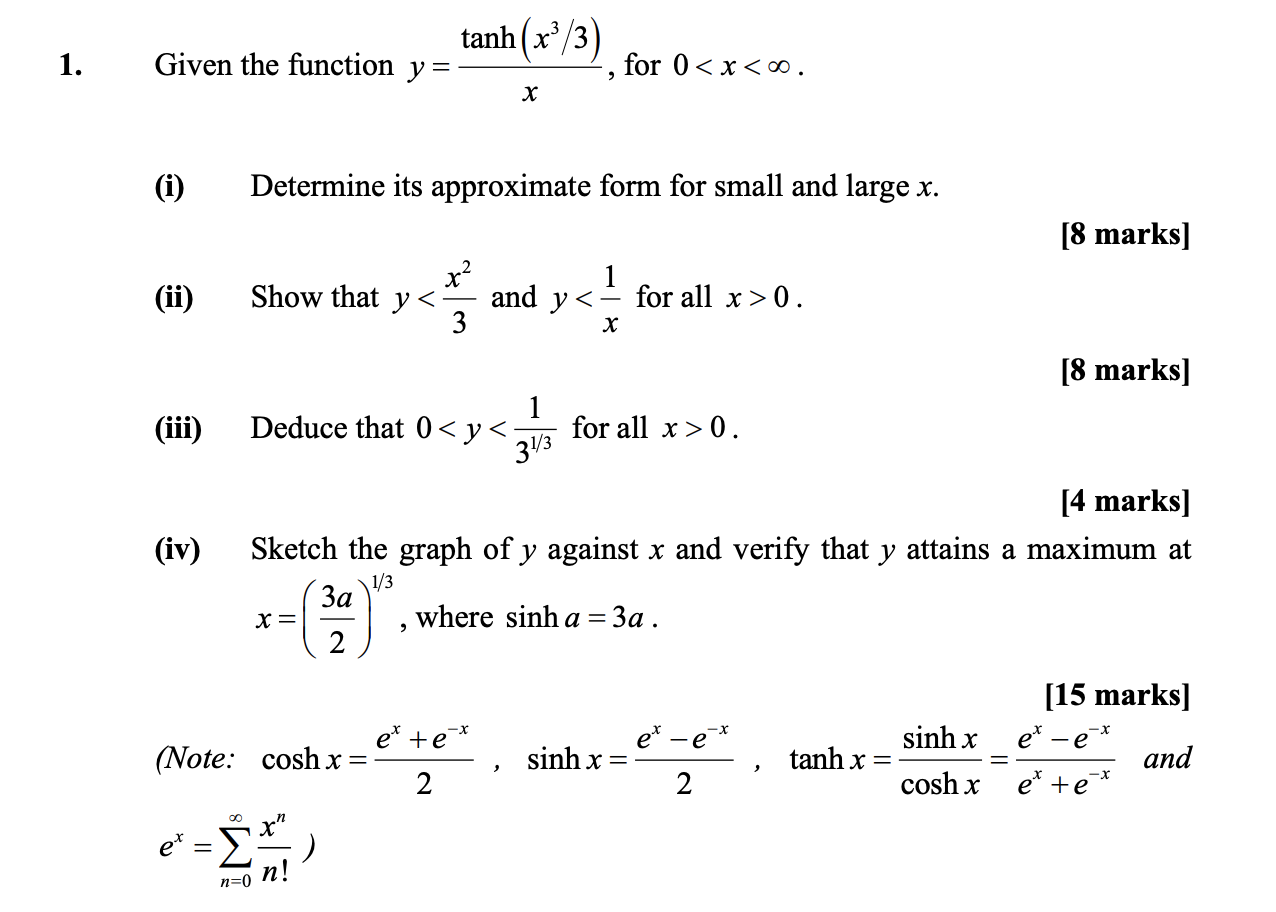 Solved tanh(x/3) 1. Given the function y for 0x х (i) | Chegg.com