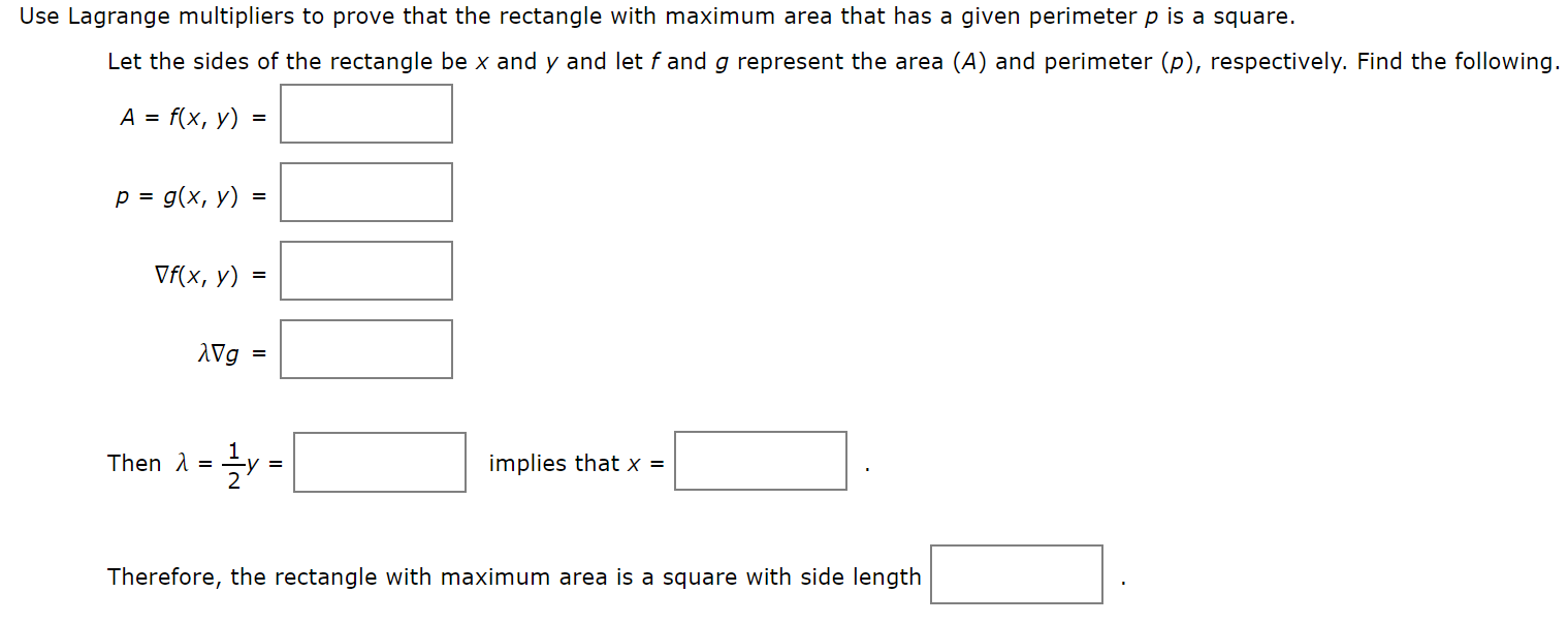 Solved Use Lagrange multipliers to prove that the rectangle | Chegg.com