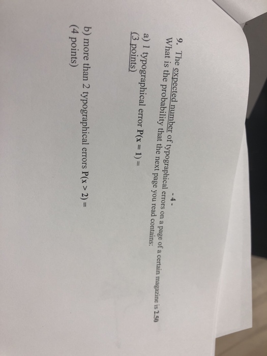 Solved 9. The expected number of typographical errors on a | Chegg.com