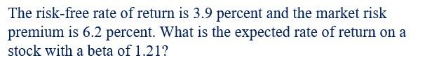 Solved The risk-free rate of return is 3.9 percent and the | Chegg.com