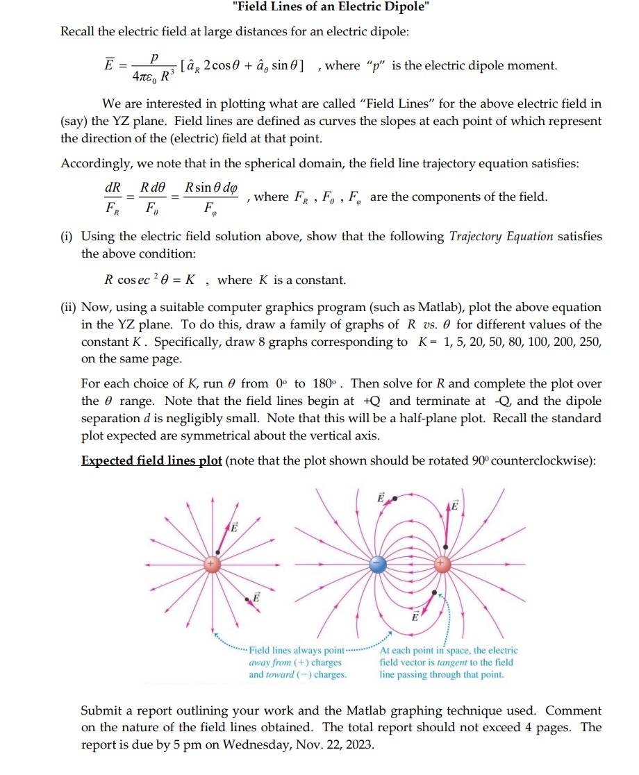 Solved "Field Lines of an Electric Dipole"Recall the | Chegg.com