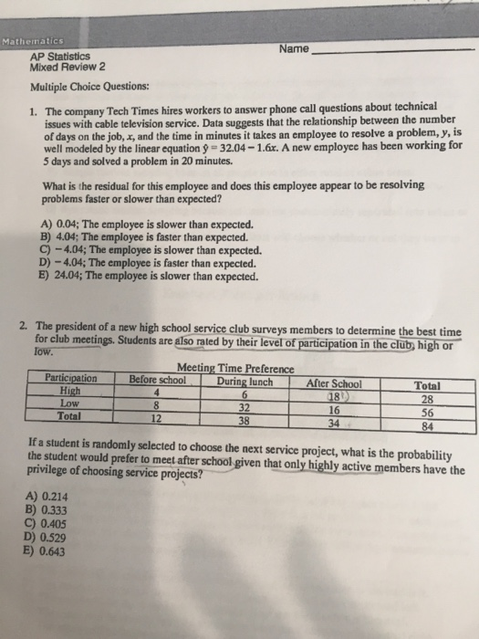 Ap Statistics Problems