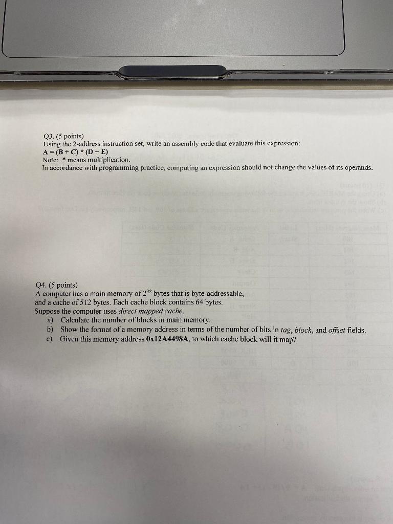 Solved Q3. (5 points) Using the 2-address instruction set, | Chegg.com