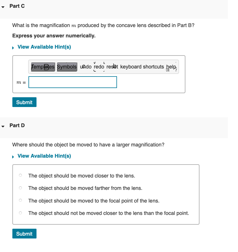 Part A concave lens refracts parallel rays in such a | Chegg.com