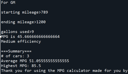 Solved For GM starting mileage>789 ending mileage>1200 | Chegg.com