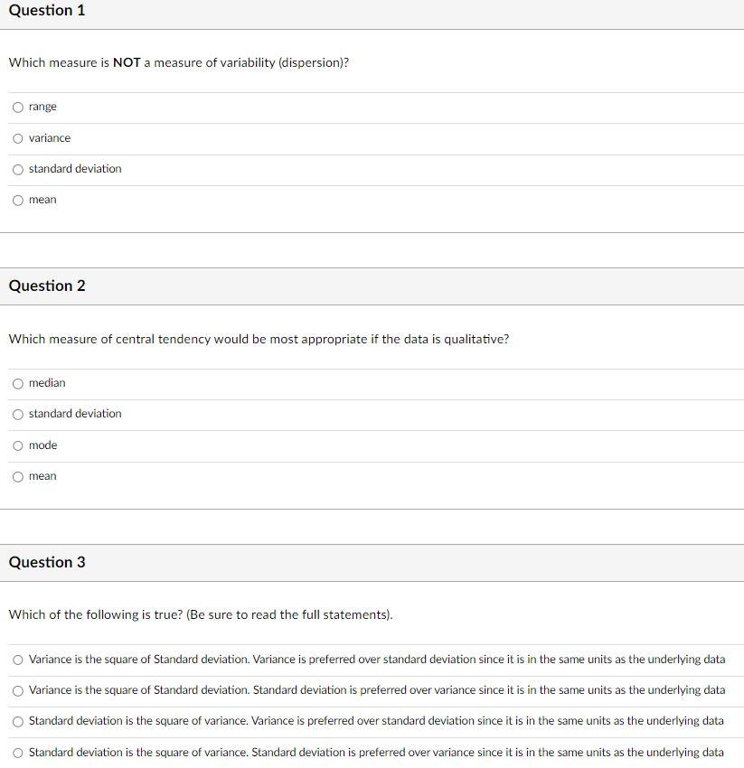 Solved Which measure is NOT a measure of variability | Chegg.com
