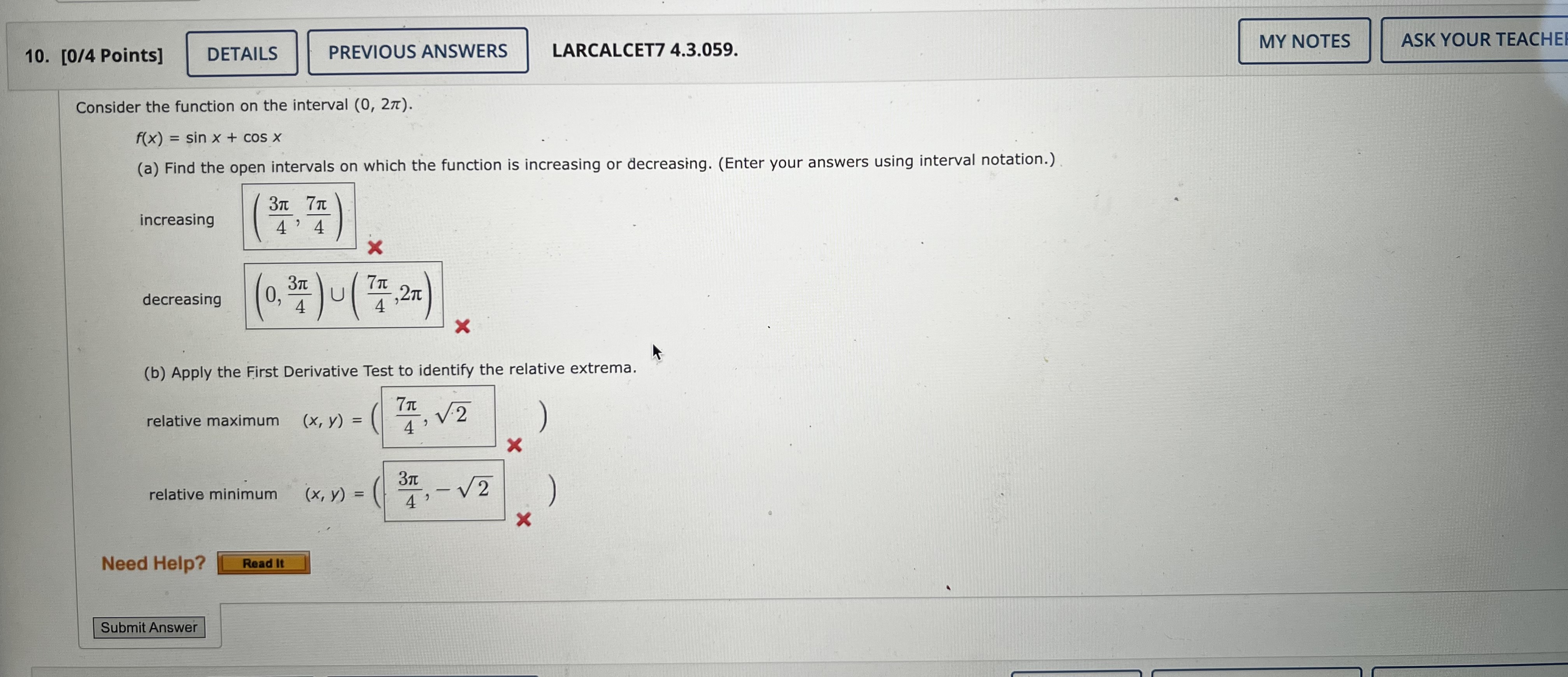 Solved onsider the function on the interval (0,2π). | Chegg.com