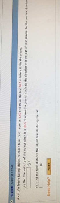 Solved A certain freely falling object, released from rest, | Chegg.com