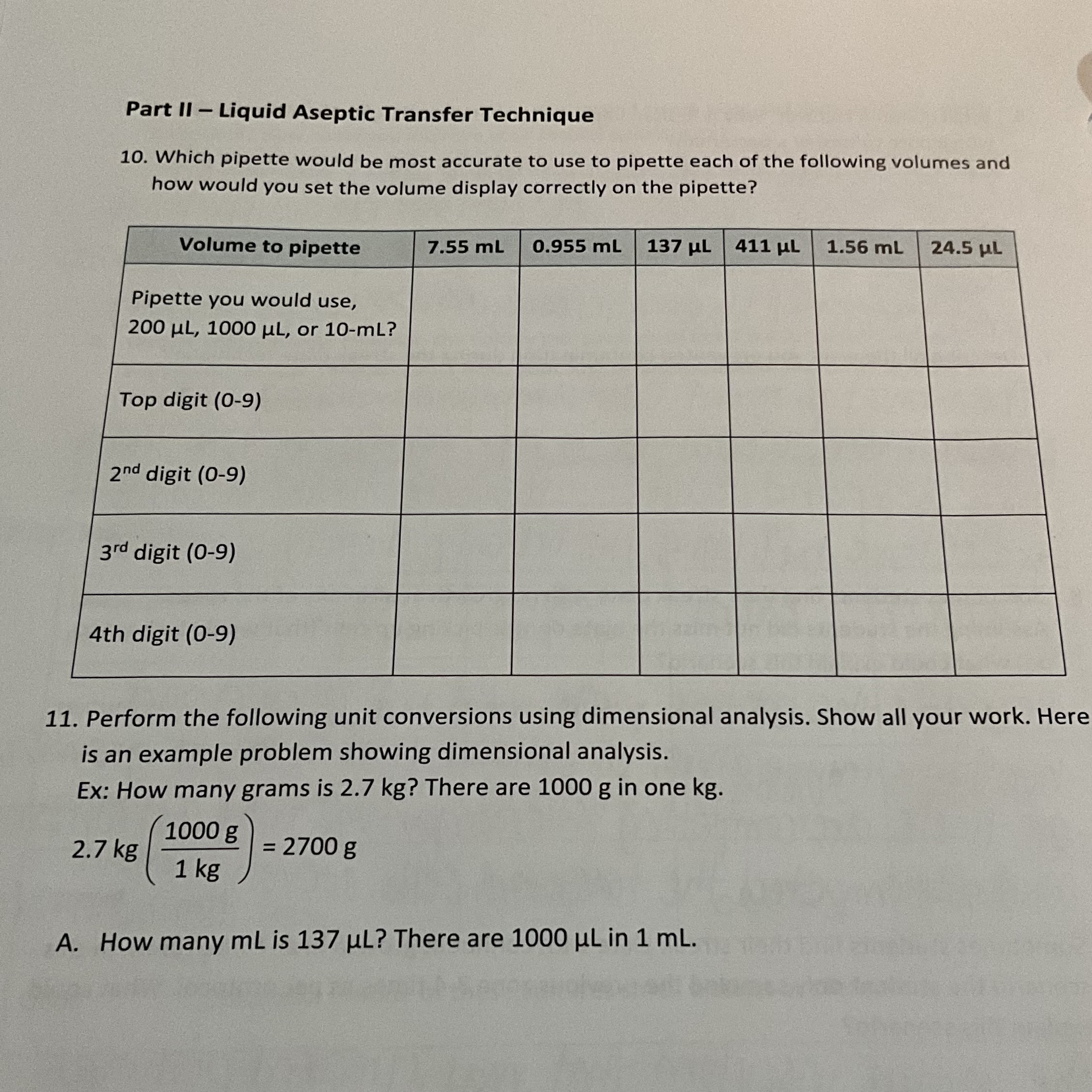 Solved Part II - Liquid Aseptic Transfer Technique 10. Which | Chegg.com